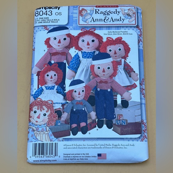 Other | Vintage Simplicity 843 Raggedy Ann And Andy Pattern New Old ...